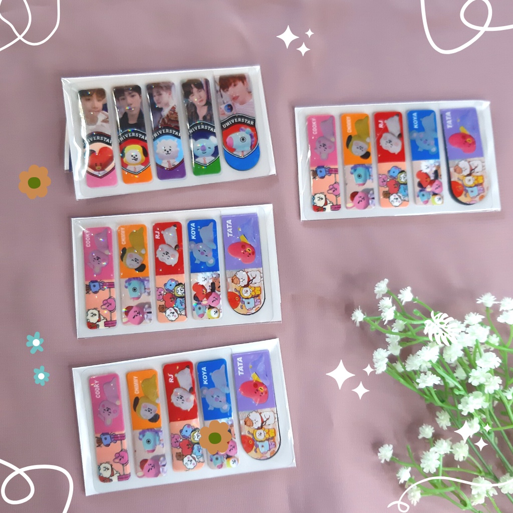 Jual STICKY NOTE PLASTIK HOLOGRAM + PEMBATAS MAGNET BT21 BTS KPOP ...