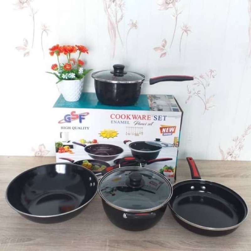 Jual Panci Set Enamel 6Pcs GSF1831 Panci Set Anti Lengket Cookware Set ...