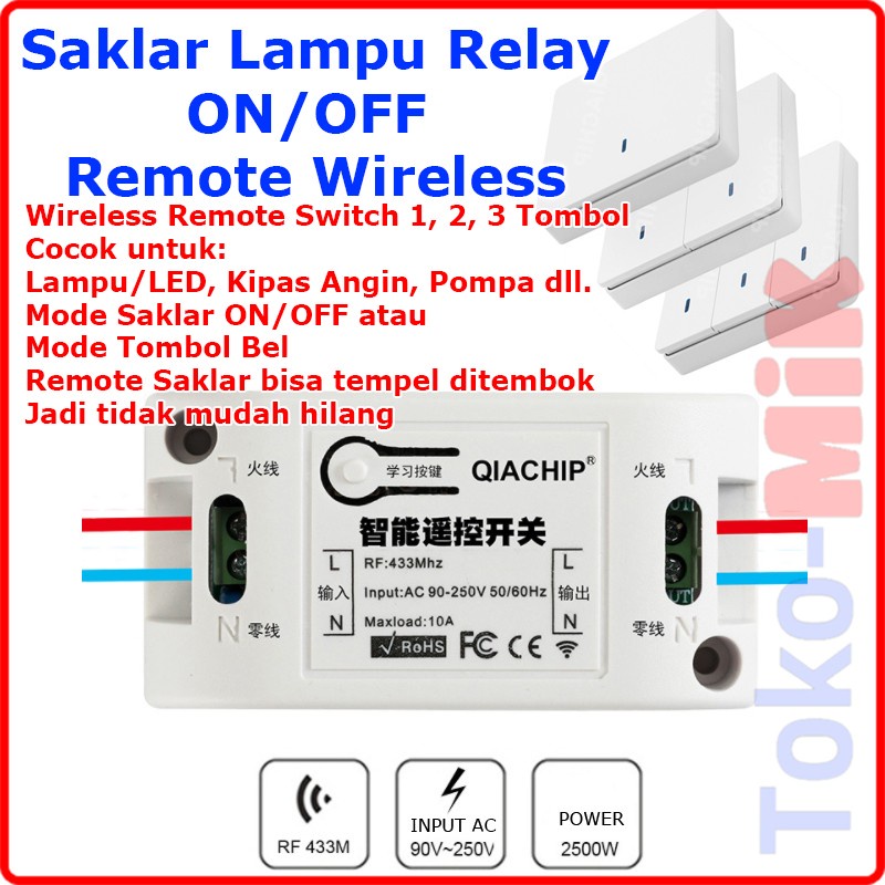 Jual Saklar Lampu Kipas Angin Pompa Wireless Remote Switch Relay AC ...