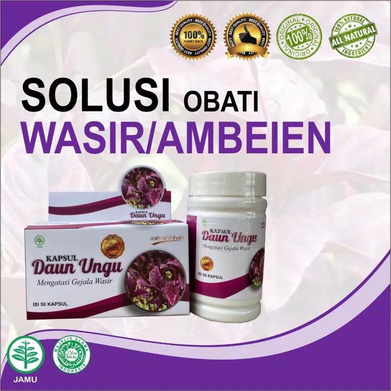 Jual [ BPOM ] Kapsul Herbal Daun Ungu Obat Ambeien Wasir Ambeyen Ampuh Benjolan Asli Ash Shihhah ...