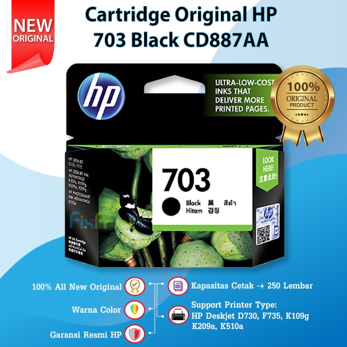 Jual Cartridge HP 703 black Original Ink Catridge CD887AA Katrid Tinta ...