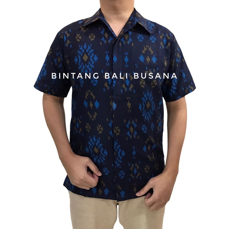 Jual Kemeja endek bali pria lengan pendek motif bintang warna biru dan ...