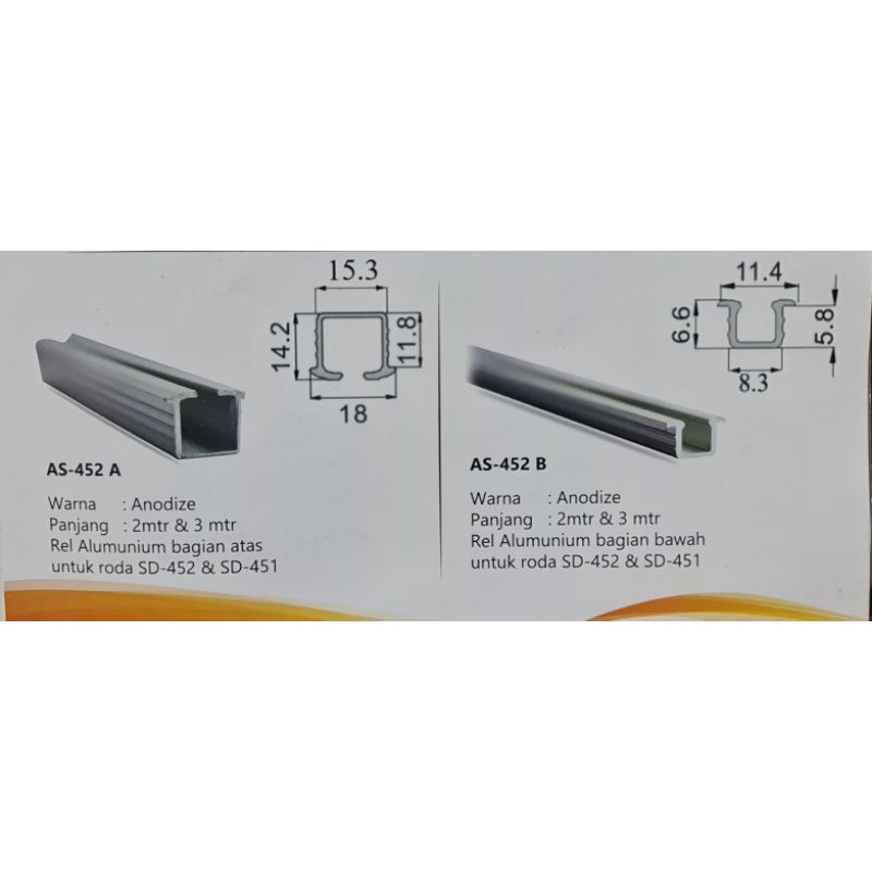 Jual Rel Pintu Sliding Slow Motion SD 452 Atas Bawah 2 mtr dan 3 mtr ...
