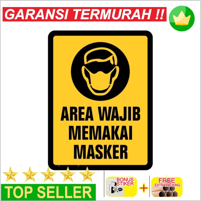 Jual Murah RAMBU PLANG AREA WAJIB PAKAI MASKER 15CM X 20CM AKRILIK ...