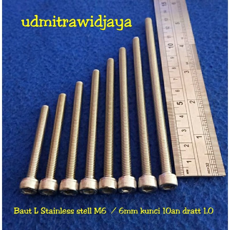 Jual BAUT L STAINLESS STELL M6x20,25,30,40,50,60,70,80,90,100,110,130 A2-70 304 baut 10an baut L ...