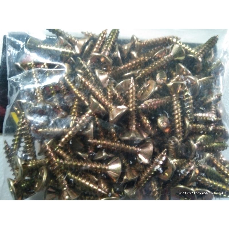 Jual BAUT SEKRUP CACING LANCIP 6x3/4 isi 1 PAK=100PCS(warna GOLD ...