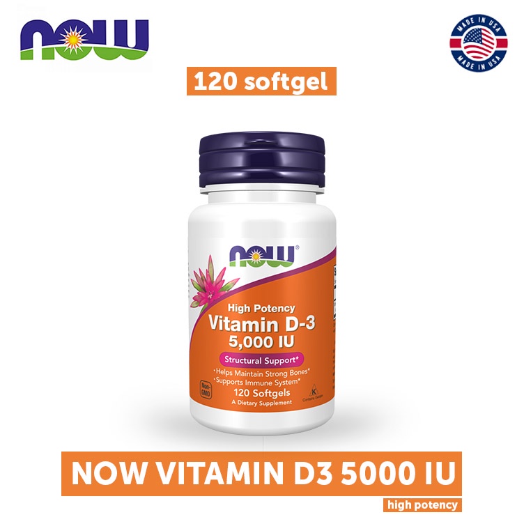 Jual NOW FOODS Vitamin D3 5000 IU High Potency 120 softgel - Vit D Impor MADE IN USA | Shopee ...