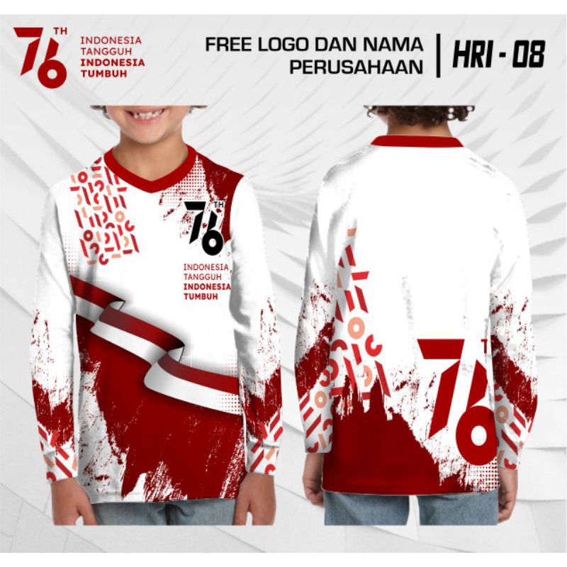Jual jersey anak lengan panjang HUT RI 76, kaos HUT RI 76 baju agustusan dirgahayu kemerdekaan ...