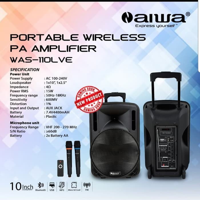 Jual Speaker Portable Meeting Wireless USB Bluetooth AIWA 10 Inch WAS ...