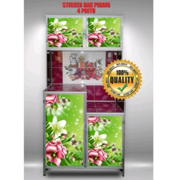 Jual Stiker Rak Piring Ukuran 4 Pintu motif bunga Terbaru COD | Shopee ...