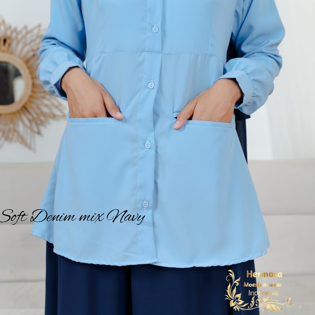 Jual [Gamis office hermosa] Seragam kantor warna biru bahan wolfis ...