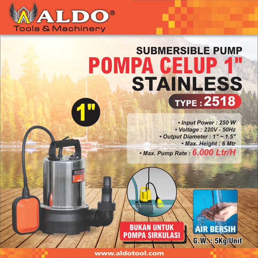 Jual Pompa Celup Stainless / Submersible Pum 1” Type : 2518 Merk Aldo | Shopee Indonesia