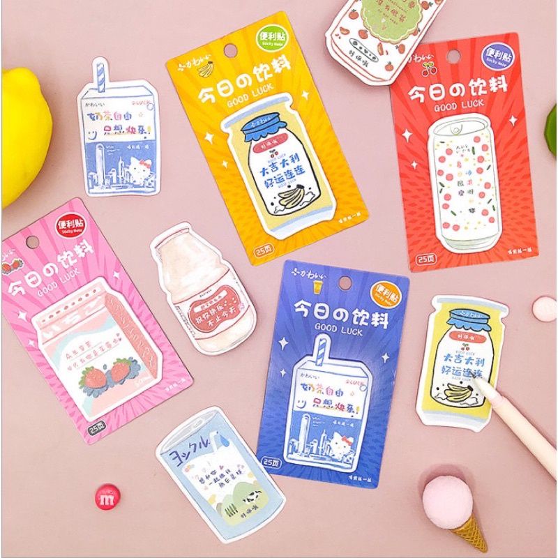 Jual Sticky note aesthetic Korean milk/Sticky note gambar minuman lucu ...