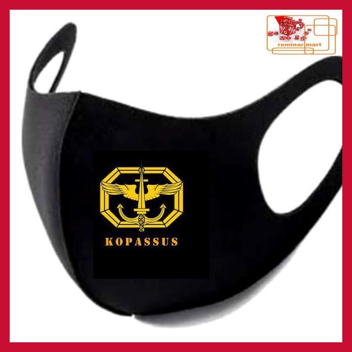Jual Etegr5- Masker Korea Bahan Kain Scuba Hitam Logo Kopassus Tni Ad ...