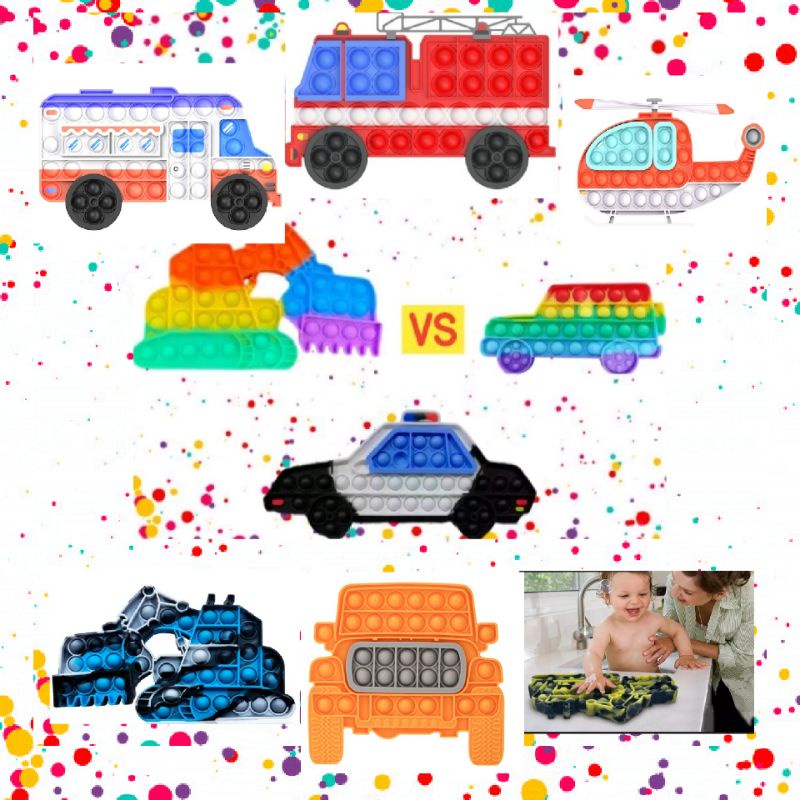 Jual Mainan Fidget Pop It" Excavator Car , Jeep Car, Fire Truck, Police ...