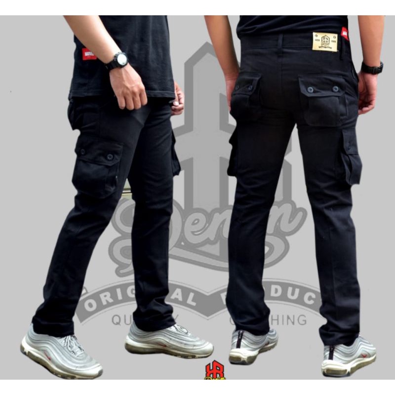 Jual HR Denim - Celana Cargo Panjang Pria - Cargo Pants - Twill - Hitam ...
