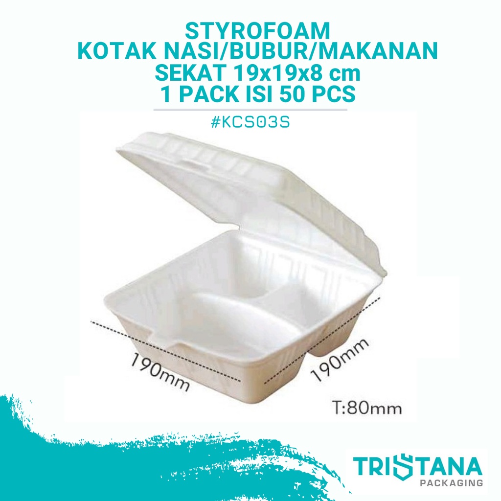 Jual STYROFOAM KOTAK NASI/BUBUR/MAKANAN SEKAT 19x19x8 cm 1 PACK ISI 50 ...