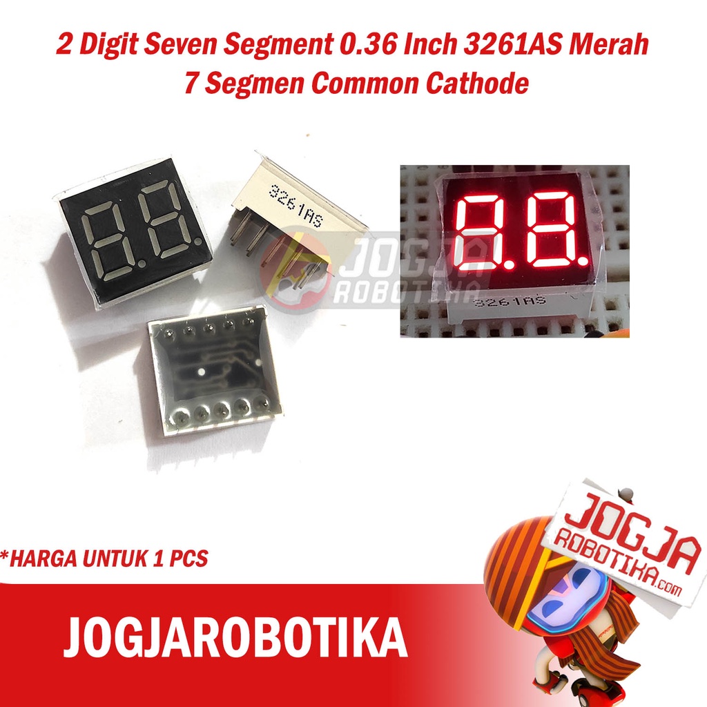 Jual 2 Digit Seven Segment 0.36 Inch 3261AS 3621AS Merah 7 Segmen ...