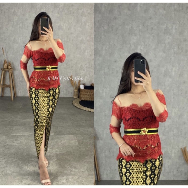 Jual Kebaya Bali Set Talita Merah / Kebaya Bali Set / Kebaya Modern ...
