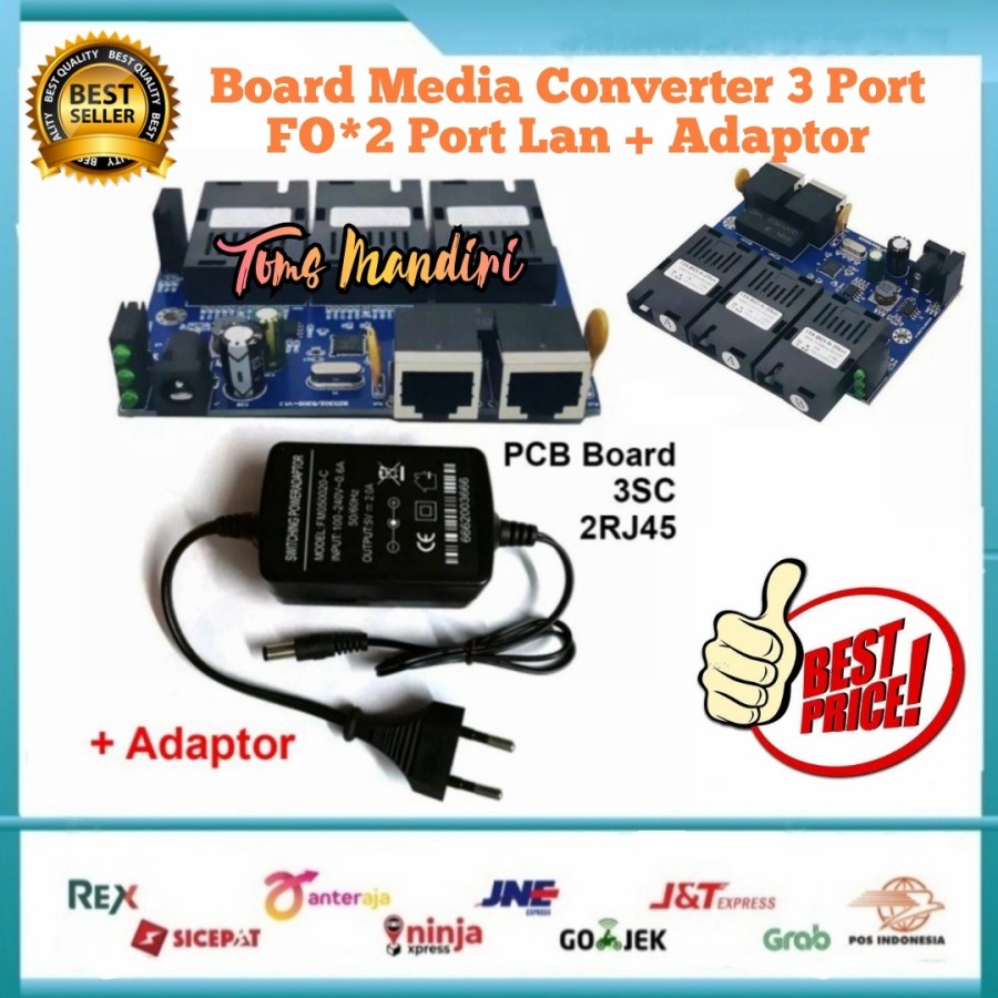 Jual Media Converter 3 Port FO 2 Port Lan 10/100 Board + Adaptor 5V-2A | Shopee Indonesia