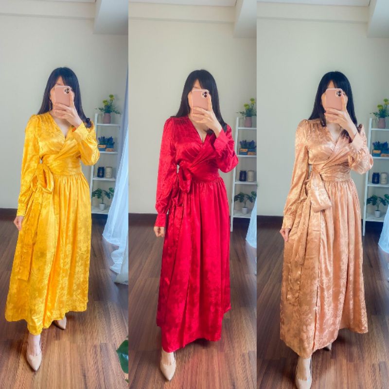 Jual Yuuka Kimono Longdress Gaun Malam Red/Yellow/Bronze | Shopee Indonesia