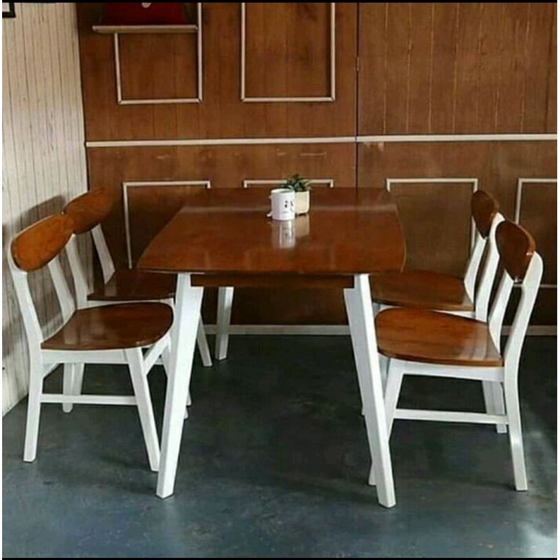 Jual MEJA MAKAN KAYU JATI 4 KURSI MINIMALIS MODERN WARNA KOMBINASI NATURAL DUCO KURSI MAKAN CAFE ...