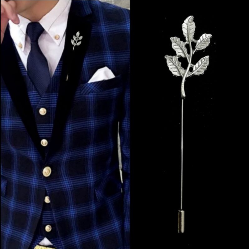 Jual Metal Silver Leaves Lapel Pin Bros Jas Kameja Tuxedo Mens Pria ...