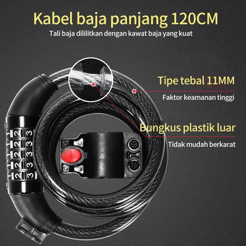 Jual Kunci Gembok Sepeda 5 Digit Angka Anti Maling Gembok Sepeda Anti ...