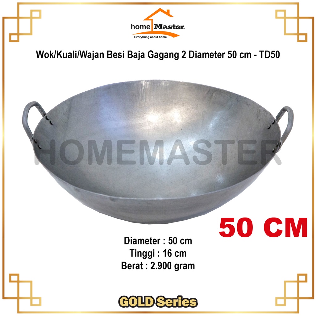Jual HomeMaster Wok/Kuali/Wajan Besi Baja /Carbon Steel Gagang 2 50 Cm TD50 | Shopee Indonesia