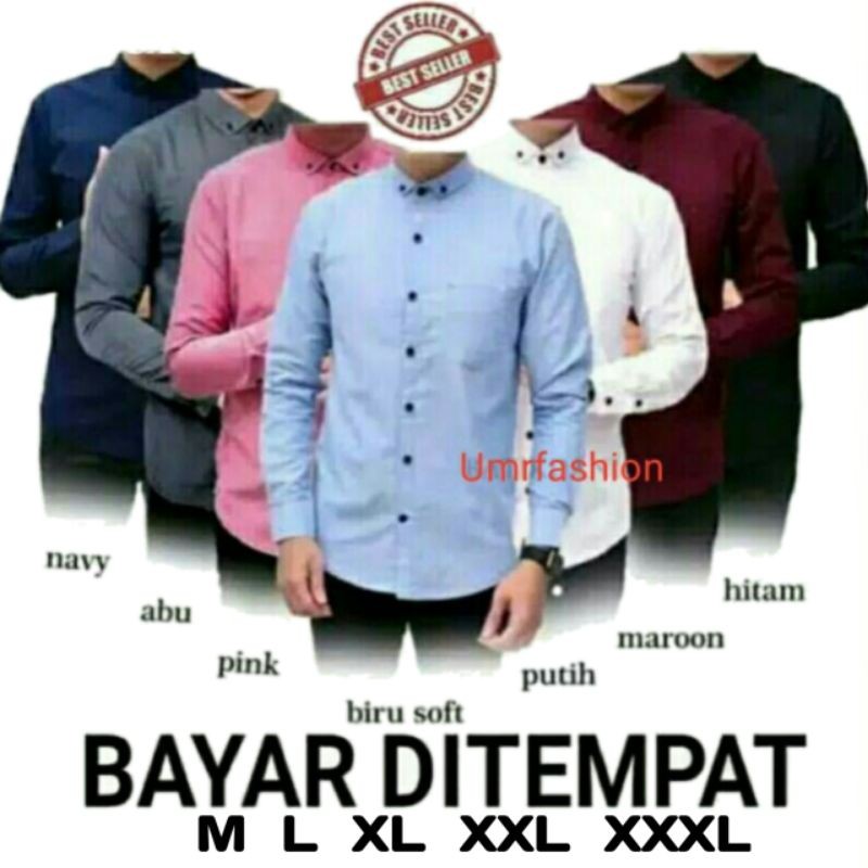 Jual Kemeja Panjang Cowok Polos Jumbo Big Size XXL XXXL / 3XL Hitam, Biru Navy, Putih, Abu ...