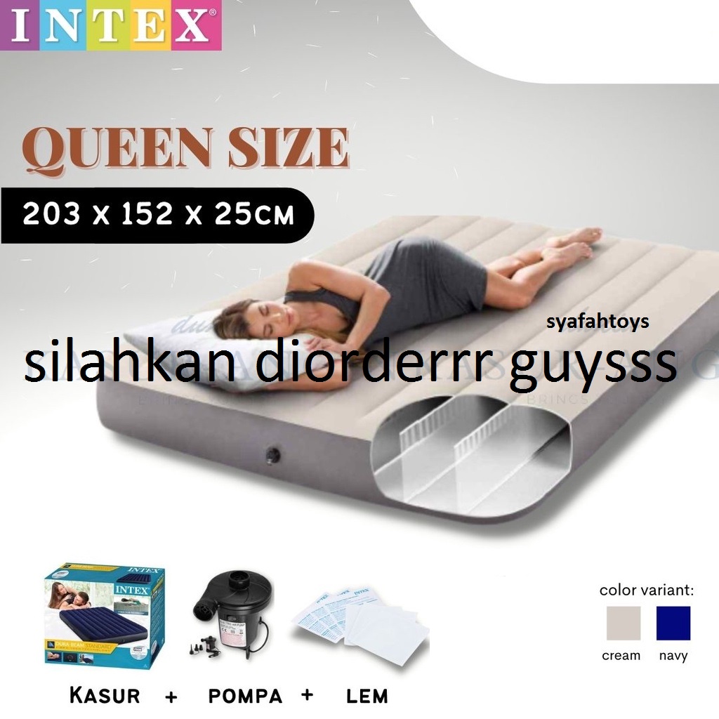 Jual PAKET Kasur Angin Intex Durabeam Queen Size Fiber-tech ...