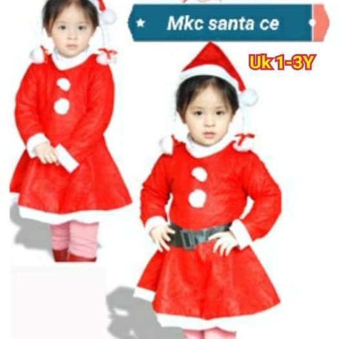 Jual BJ295 - Baju set Santa Claus cewek 1-3tahun baju costum natal anak ...