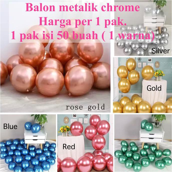 Jual Balon latex chrome 1 pack isi 50 buah / balon metalik chrome ...