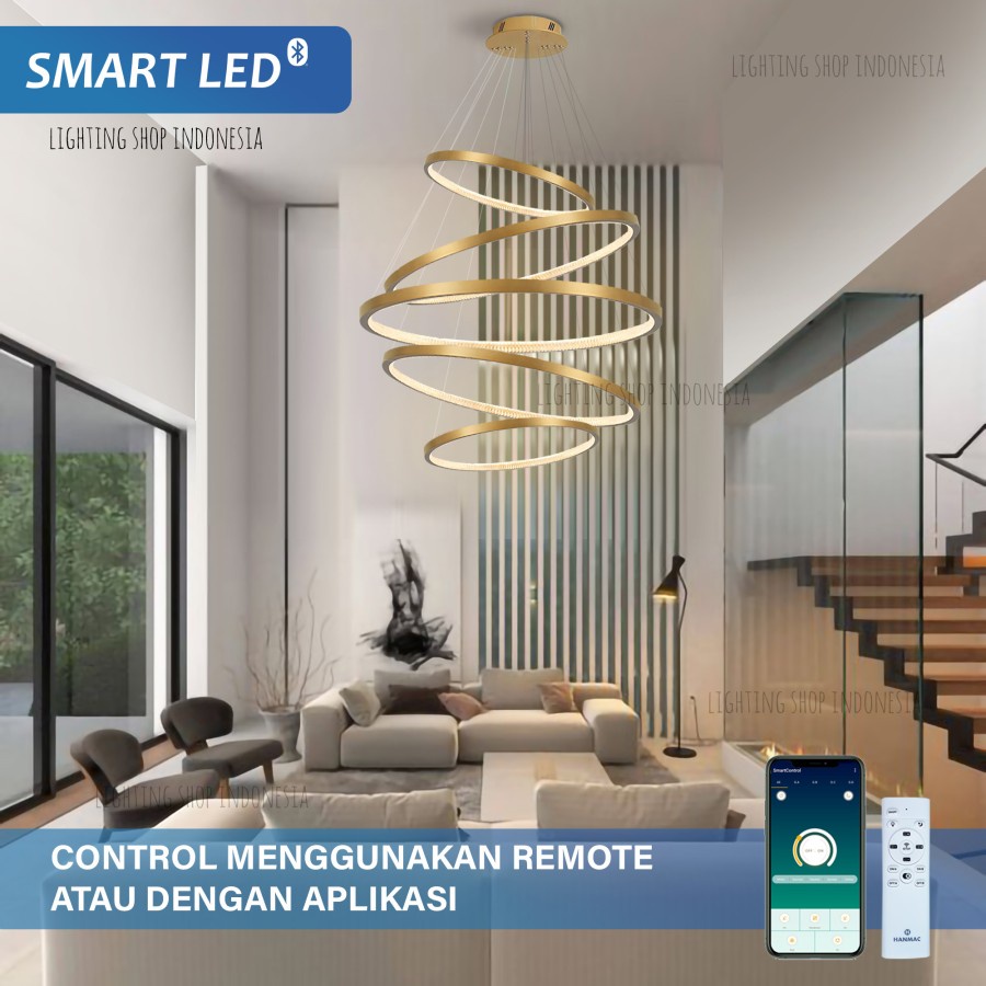 Jual Lampu gantung void 5 ring led + remot cahaya 5in1 dimmable 5warna ...