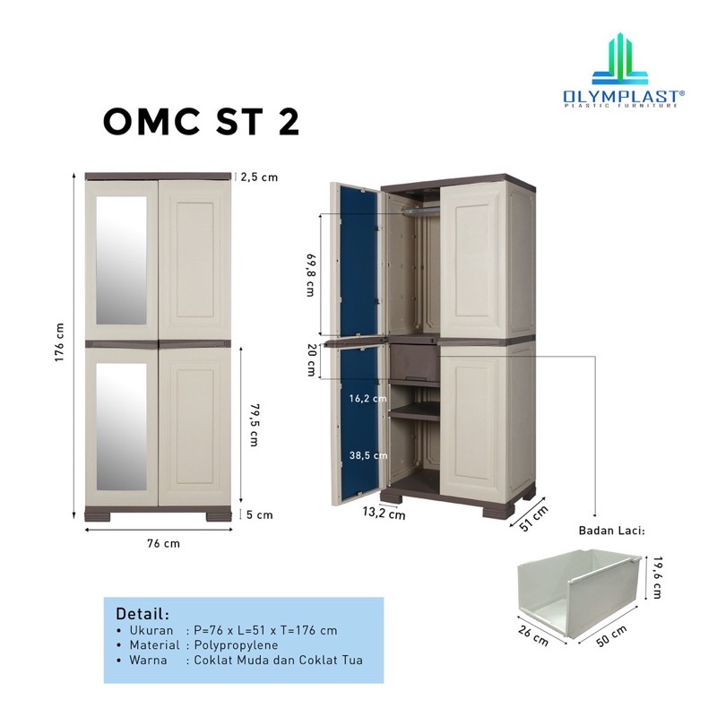 Jual Olymplast - Lemari Pakaian OMC ST 1 ST 2 / Olymplast Modul Cabinet Standart Plastik ...