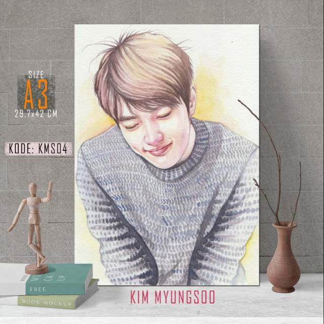 Jual Myung-Soo Wall Decor Poster Kayu Ilustrasi Foto Bintang Korea Kpop ...
