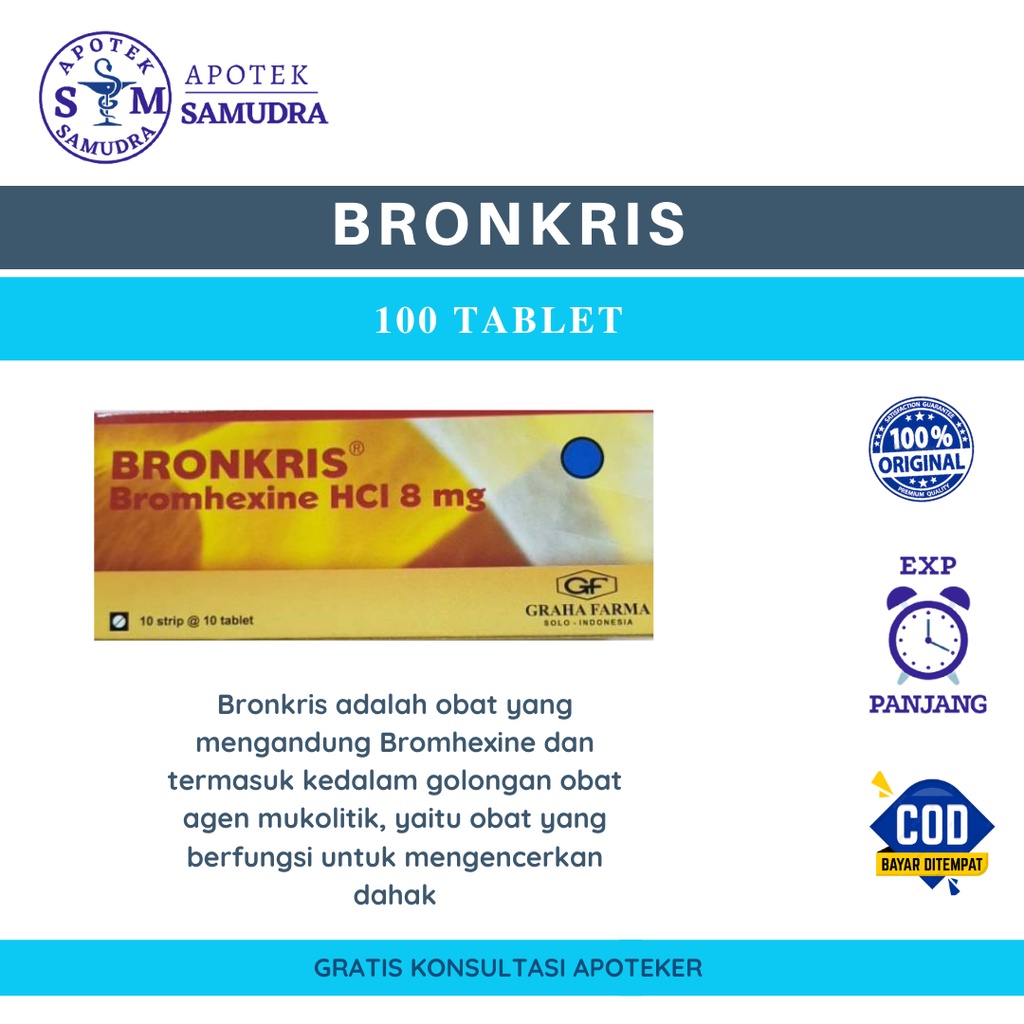 Jual BRONKRIS - 100 tablet (obat batuk berdahak obat mengencerkan dahak ...