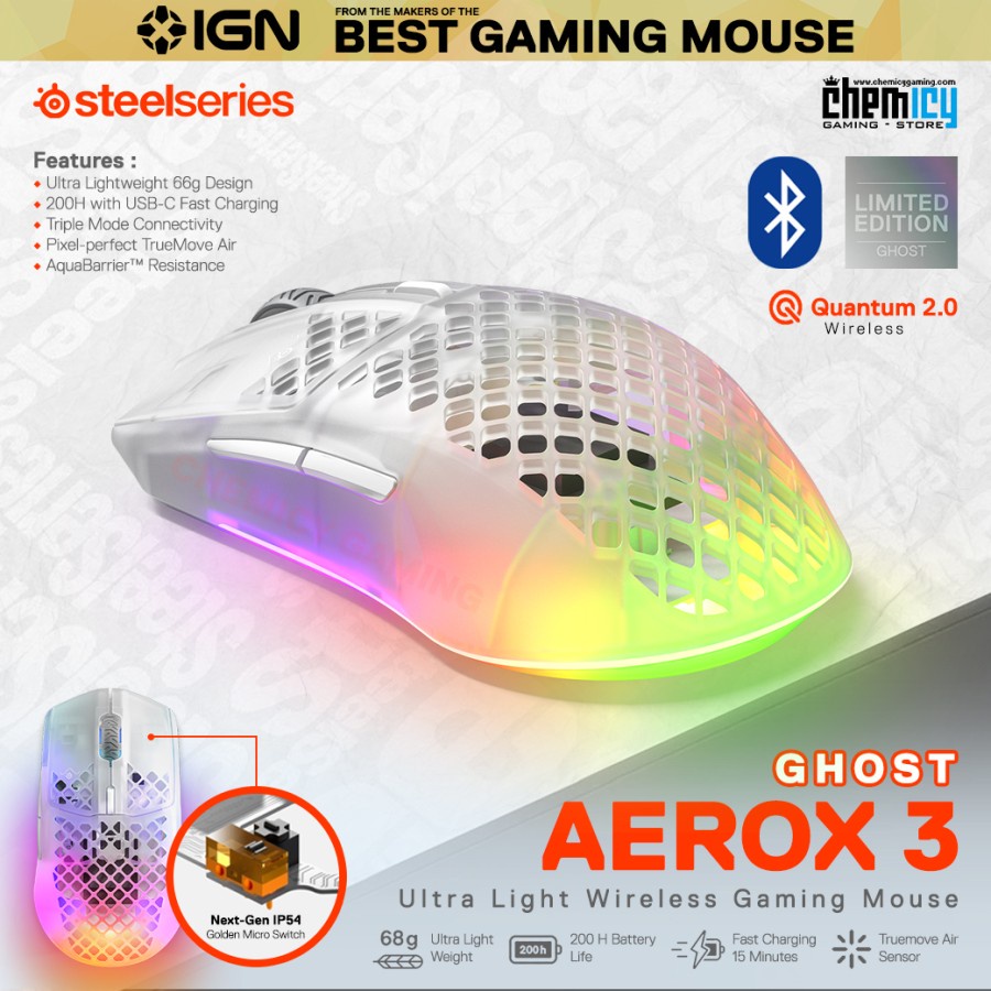 Jual Steelseries Aerox 3 Ghost RGB Wireless Gaming Mouse | Shopee Indonesia