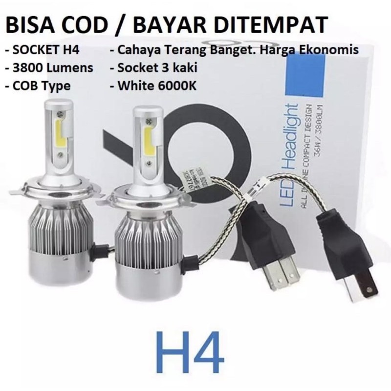 Jual Lampu Mobil Headlight LED H4 COB 2 PCS WARNA PUTIH 6000K 3800 ...