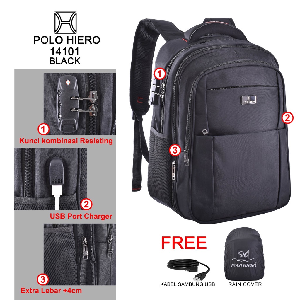 Jual Tas Ransel Backpack Sekolah Polo Hiero 14101 Tas Laptop / Kerja ...