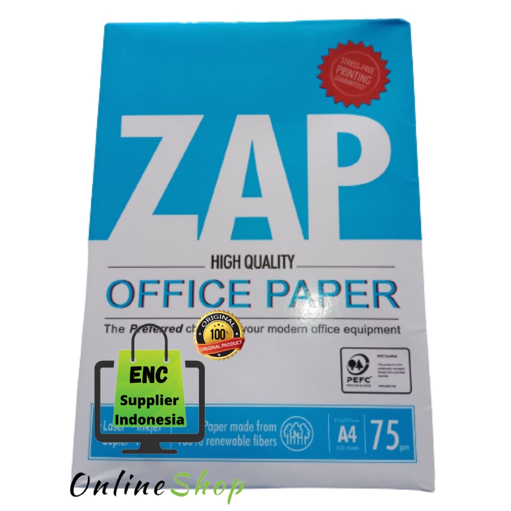 Jual ZAP a4 500 lembar kertas hvs 75 gram kertas fotocopy 75gr gr ...