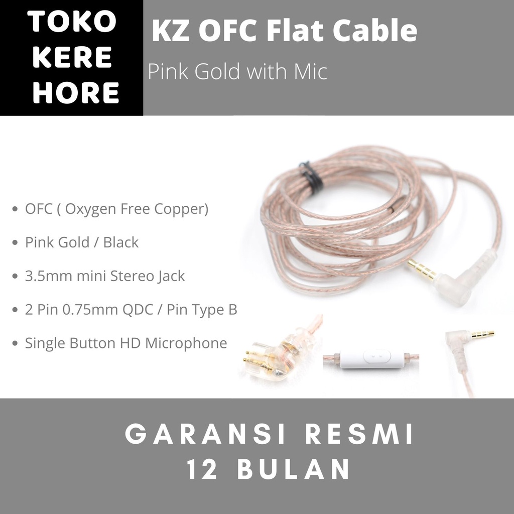 Jual KZ Pink Gold High purity OFC Flat Earphone Cable with MIC | Shopee ...