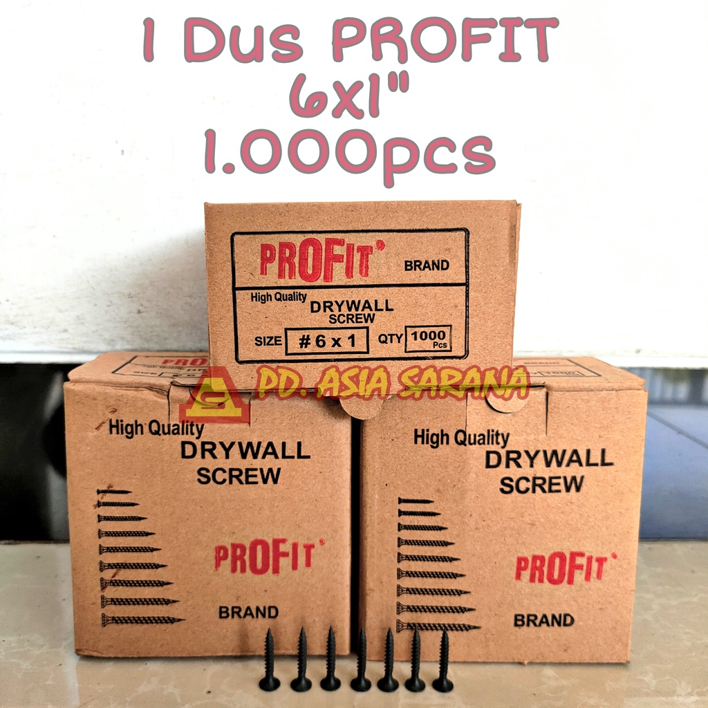 Jual [DUS] Skrup Gypsum 6x1" Inch PROFIT Hitam Drywall Screw Paku Sekrup 2.5cm Baut 6 x 1 ...