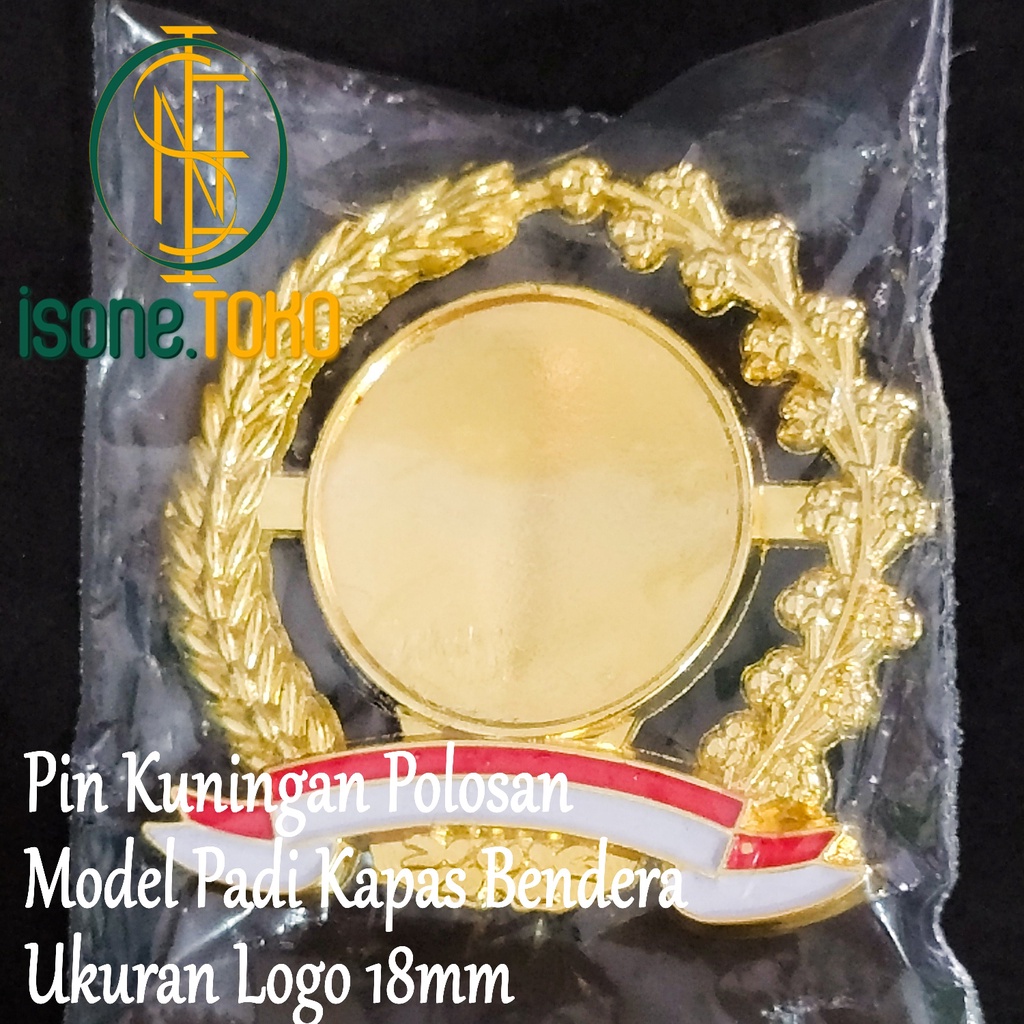 Jual Pin Kuningan Emas Peniti Padi Kapas Polos Polosan Logo 1.8cm ...