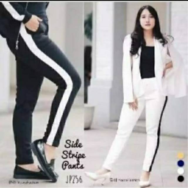Jual Celana Panjang Wanita Cantik Kombinasi Hitam Putih Halus Lembut | Shopee Indonesia