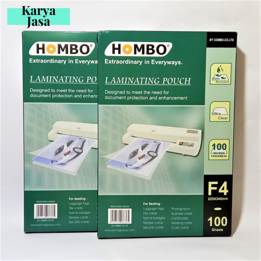 Jual Hombo Plastik Laminating Pouch ukuran F4 dan A4 isi 100Lbr ...
