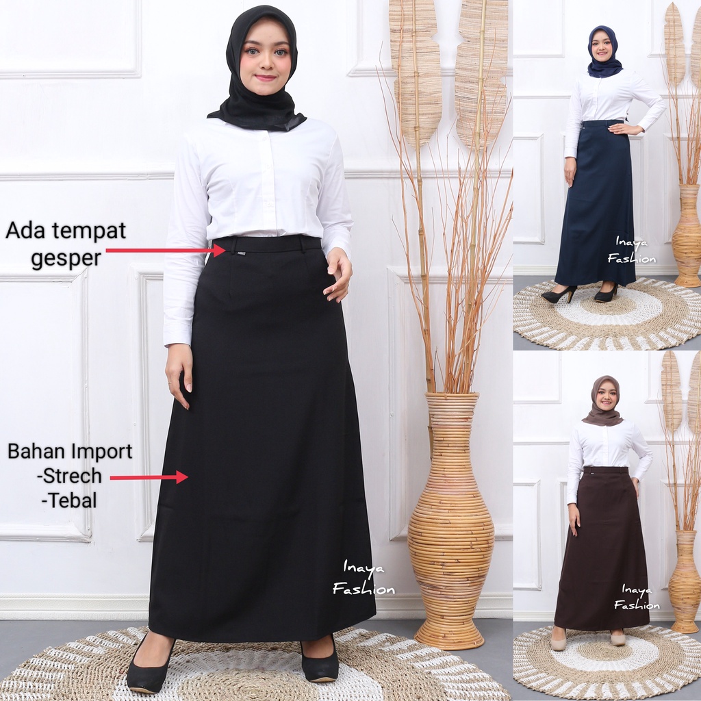 Jual Rok Hitam Kerja Panjang Polos Model A Line Formal Kantor Wanita ...