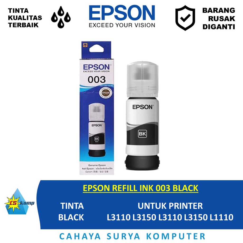 Jual EPSON REFILL INK 003 BLACK PRINTER L3110 L3150 L3110 L3150 L1110 ...