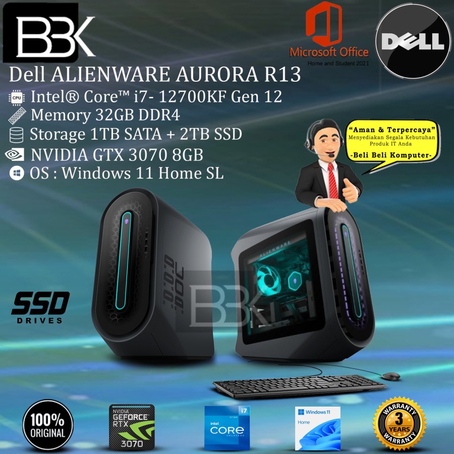 Jual DELL Alienware Aurora R13 i7-12700KF 32GB 1TB 2TB VGA 8GB W11HSL ...