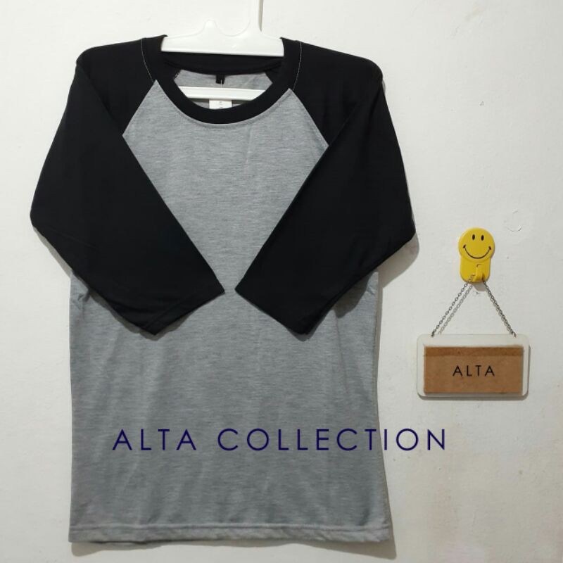 Jual Kaos polos raglan 3/4 - abu tangan hitam | Shopee Indonesia